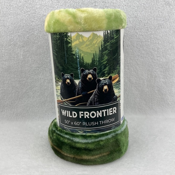 Bedding | Wild Frontier 3 Bears In A Canoe Plush Throw Blanket 5 X 60 ...